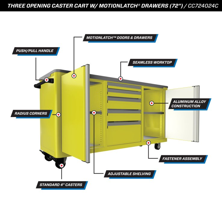 Three Opening Caster Cart w/ MotionLatch® Drawers (72")